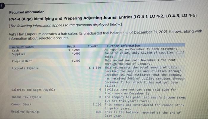 Solved Required Information Pa4 4 Algo Identifying And