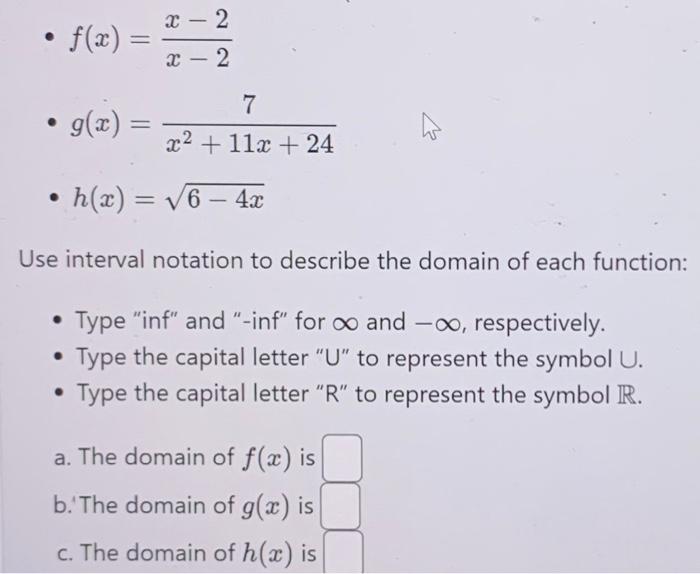 Solved - f(x)=x−2x−2 - g(x)=x2+11x+247 - h(x)=6−4x Use | Chegg.com
