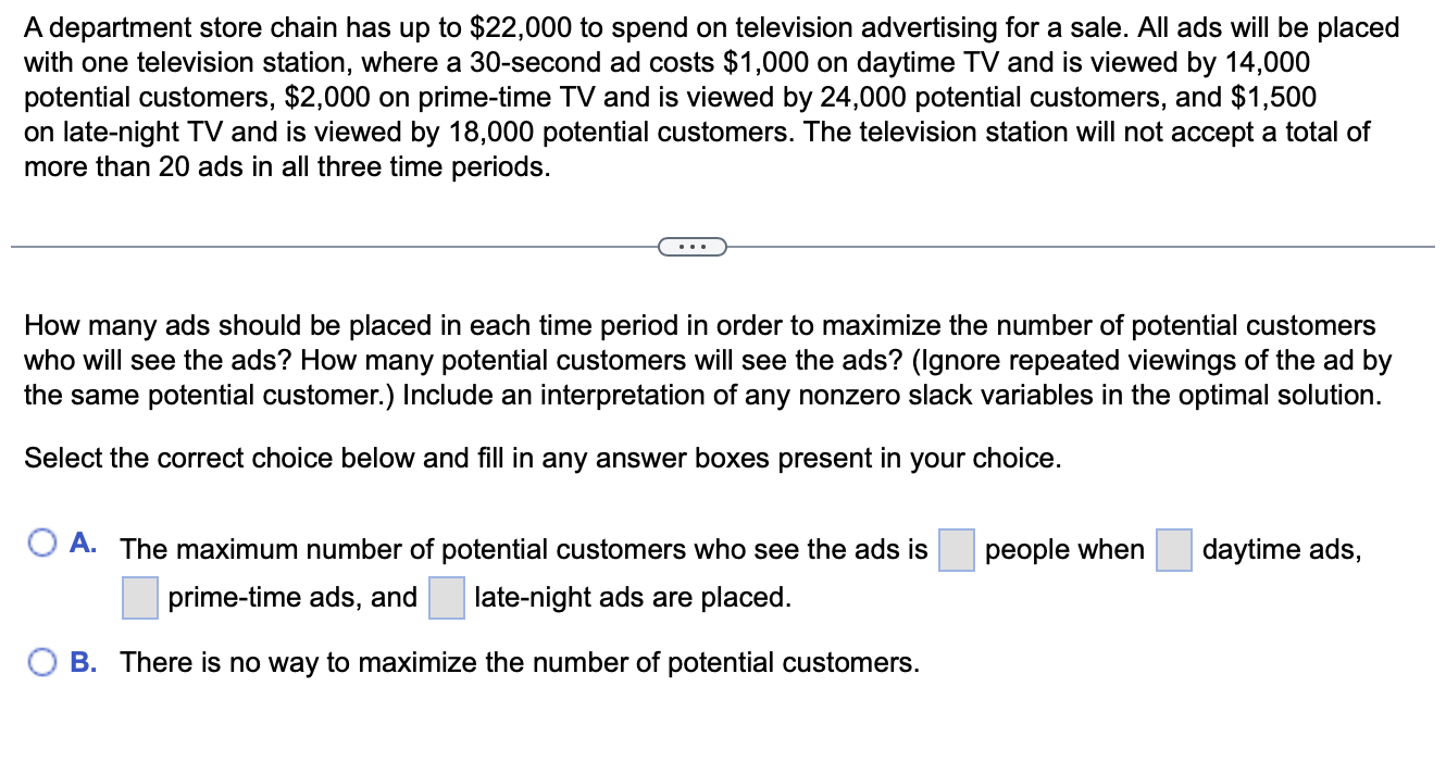 Solved A department store chain has up to $22,000 ﻿to spend | Chegg.com