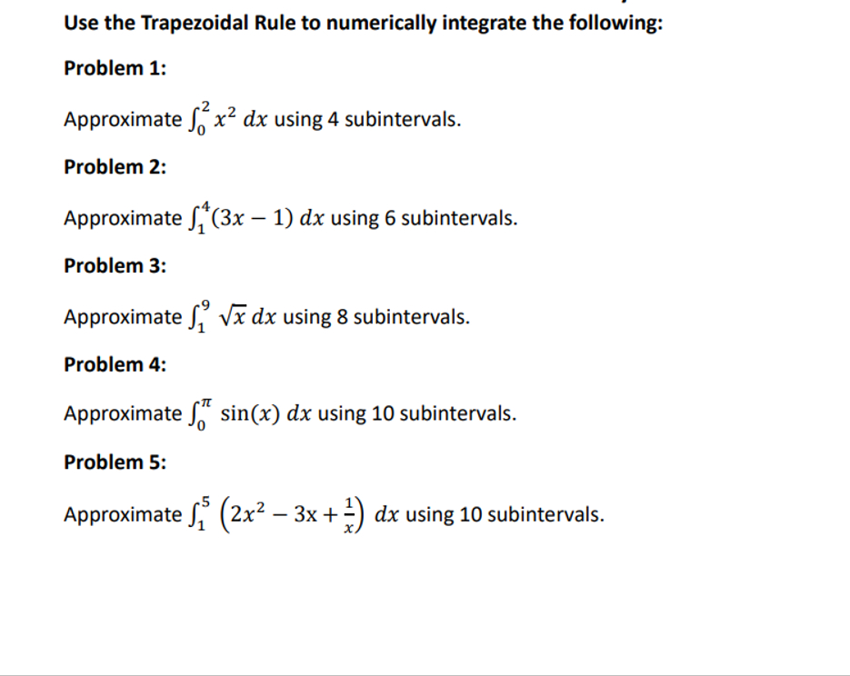 Solved Use the Trapezoidal Rule to numerically integrate the | Chegg.com