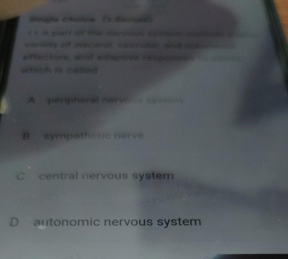 Solved A peripheral nervotis central nervous system | Chegg.com
