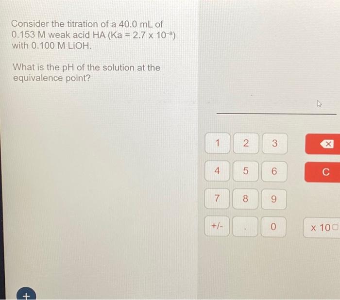 Solved Consider the titration of a 40.0 mL of 0.153 M weak | Chegg.com