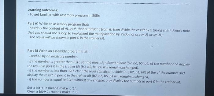 Solved Learning outcomes: To get familiar with assembly | Chegg.com