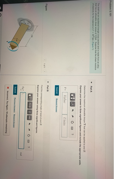 Solved Problem 5.101 The shaft has an equilateral triangle | Chegg.com