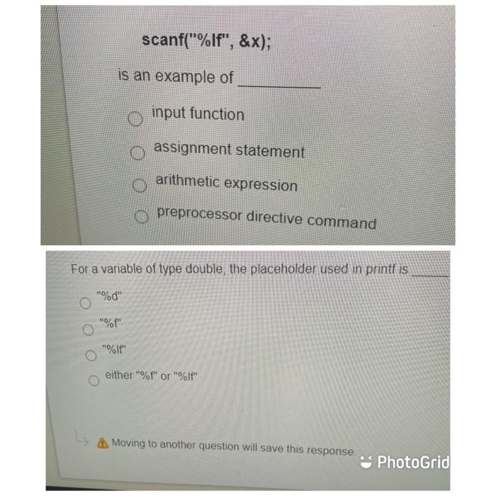Solved scanf("%lf", &x); is an example of input function | Chegg.com