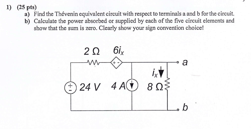 Solved (25 ﻿pts)a) ﻿Find the Thévenin equivalent circuit | Chegg.com