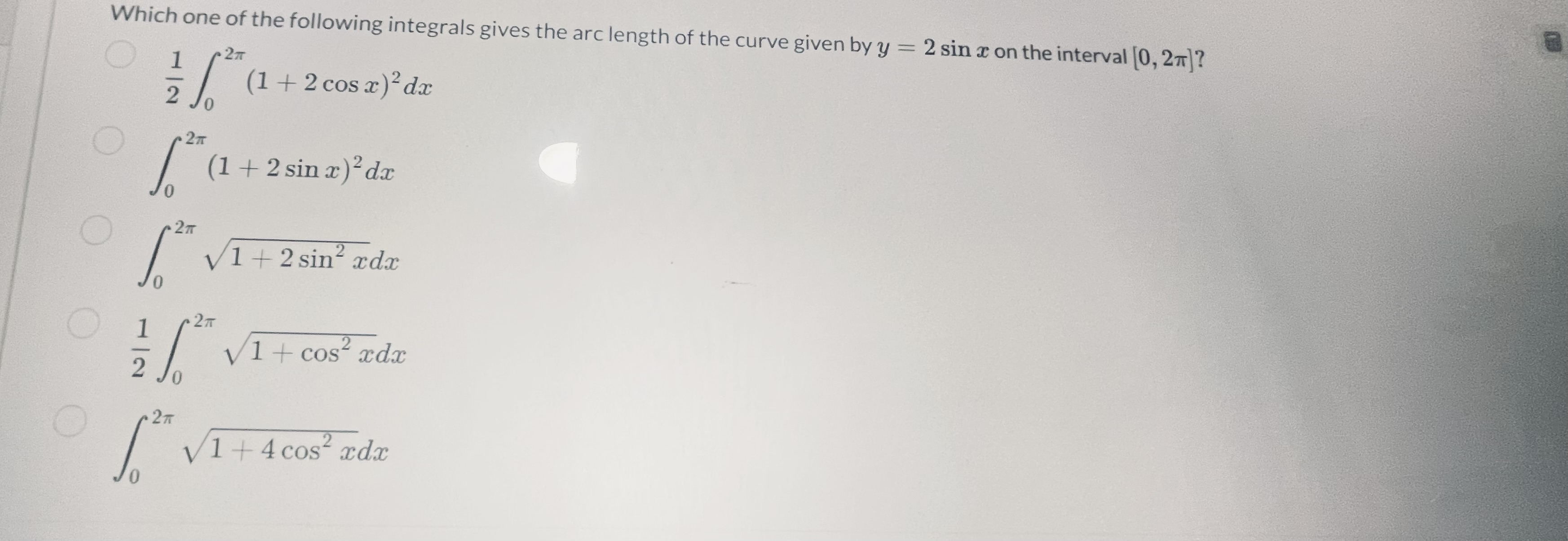 Solved Which one of the following integrals gives the arc | Chegg.com