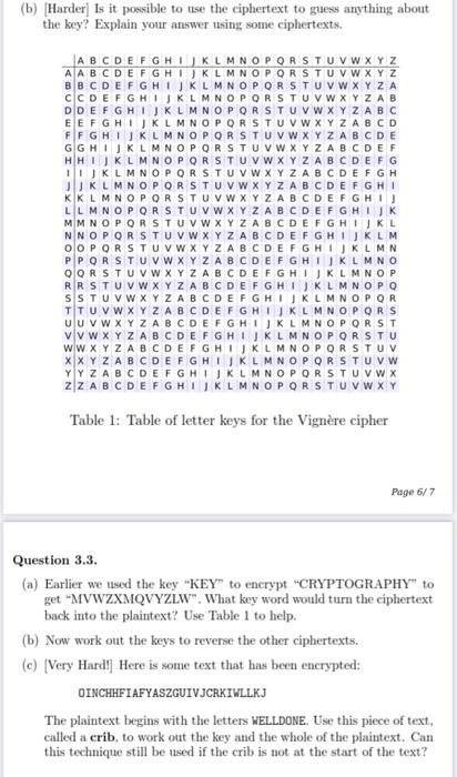Solved 3 Vignère Cipher For the Vignère cipher we use a word | Chegg.com