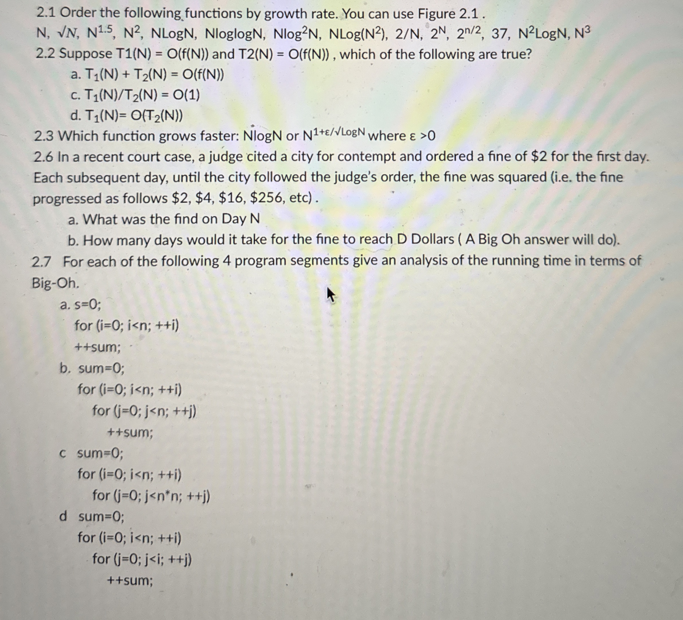 Solved 2.1 ﻿Order the following functions by growth rate. | Chegg.com