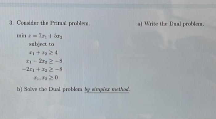Solved 3 Consider The Primal Problem A Write The Dual