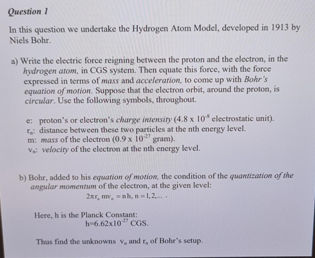 Solved In this question we undertake the Hydrogen Atom | Chegg.com