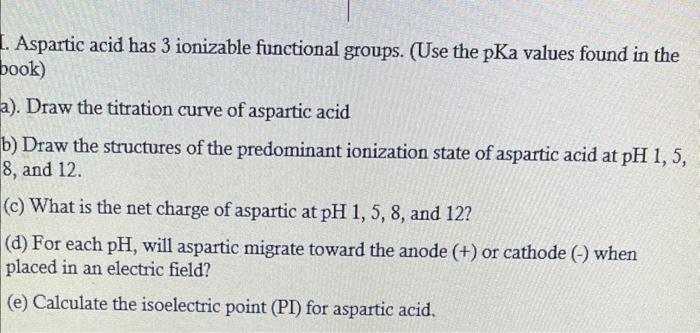 Solved Aspartic acid has 3 ionizable functional groups. (Use | Chegg.com