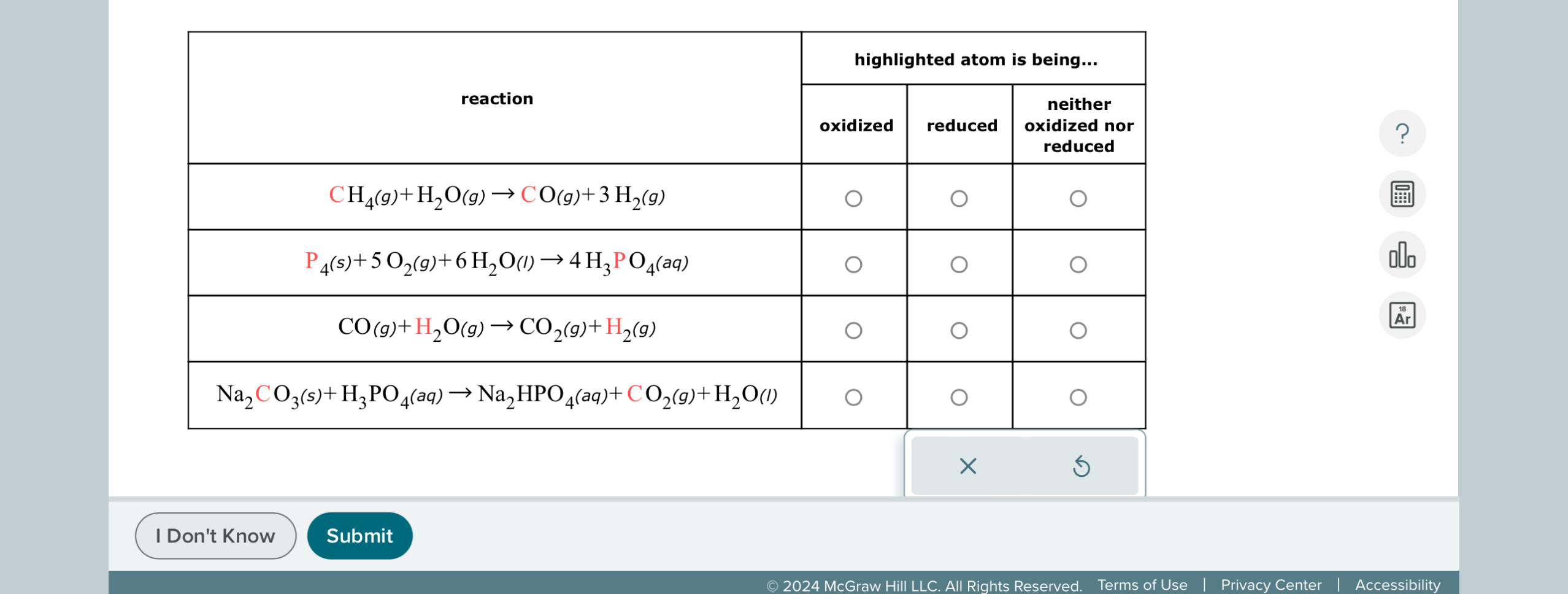 Solved \table[[reaction,highlighted atom is | Chegg.com