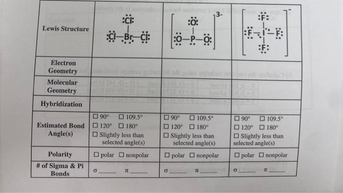 Solved \begin{tabular}{|c|c|c|c|} \hline Lewis Structure & & | Chegg.com