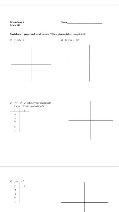 Solved Name Worksheet 1 Math 140 Sketch each graph and label | Chegg.com