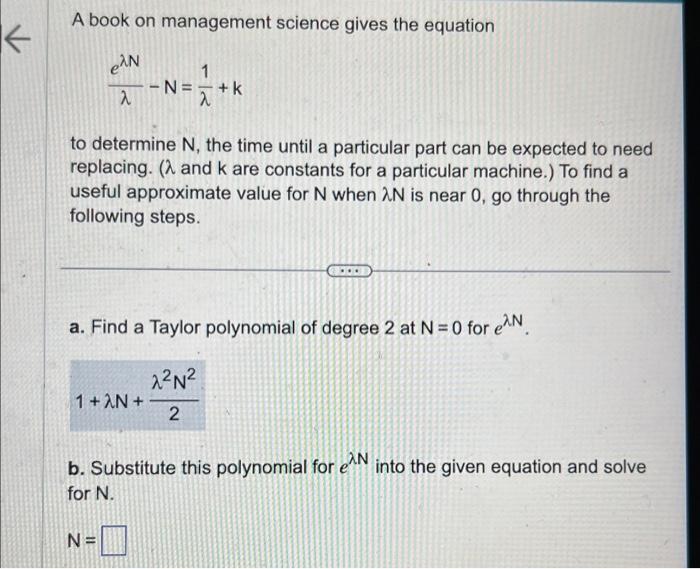 Solved A book on management science gives the equation | Chegg.com