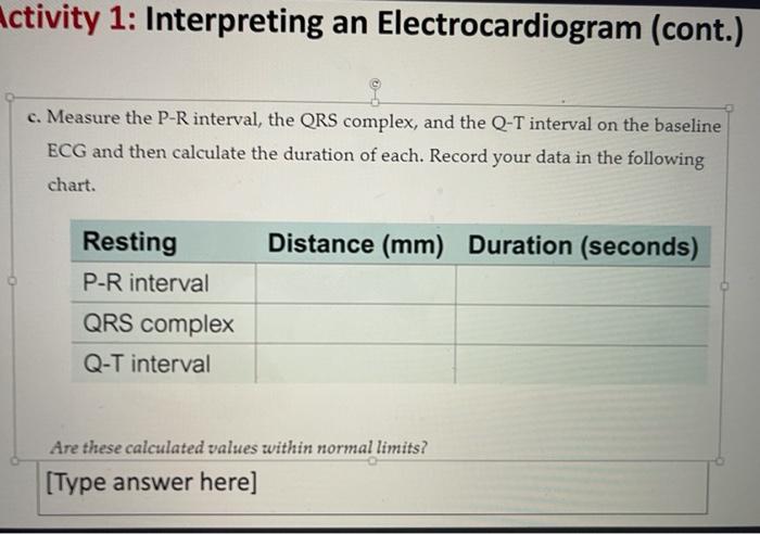 Solved Activity 1: Interpreting an Electrocardiogram (cont.) | Chegg.com