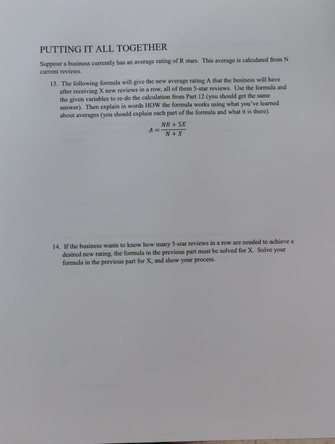 Solved A Review of Averaging Formulas Math 1010 Intermediate | Chegg.com