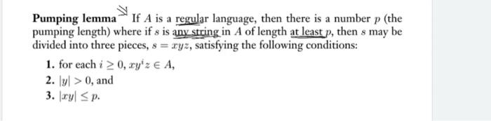 Solved Pumping lemma ∨ If A is a regular language, then | Chegg.com