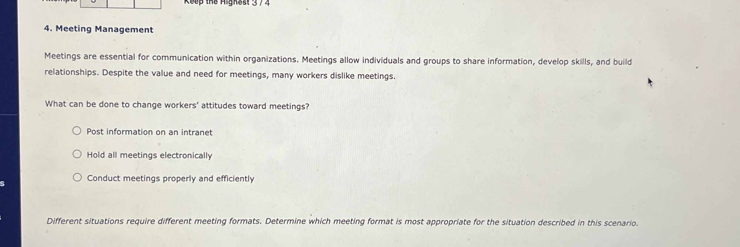 Solved Meeting ManagementMeetings are essential for | Chegg.com