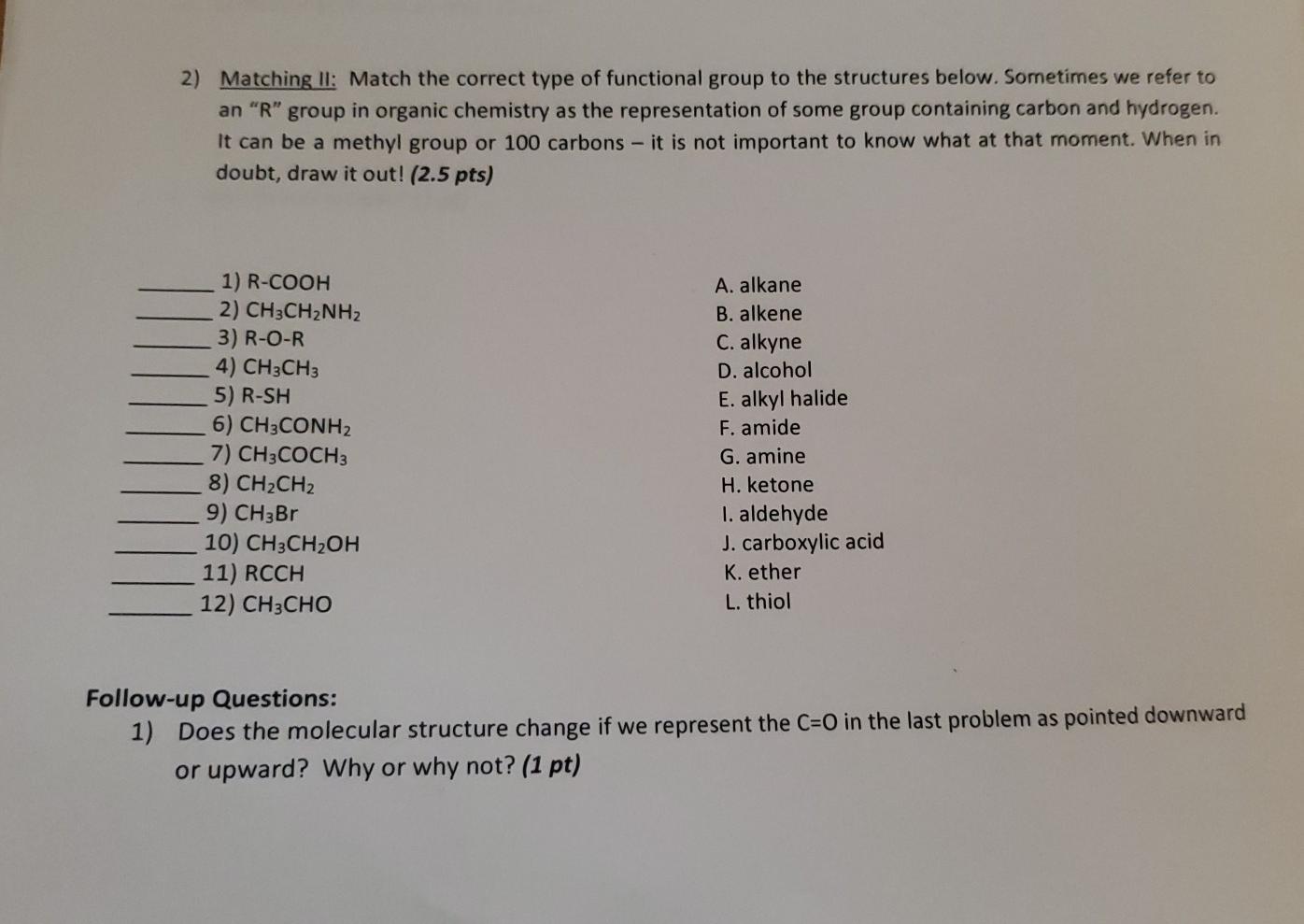 Solved 2) Matching II: Match the correct type of functional | Chegg.com