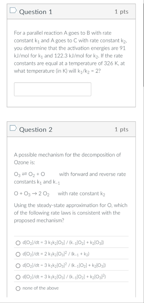 Question 11 ﻿ptsFor a parallel reaction A goes to B | Chegg.com