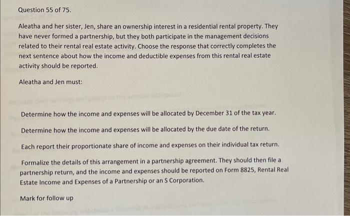 Solved Aleatha and her sister, Jen, share an ownership | Chegg.com