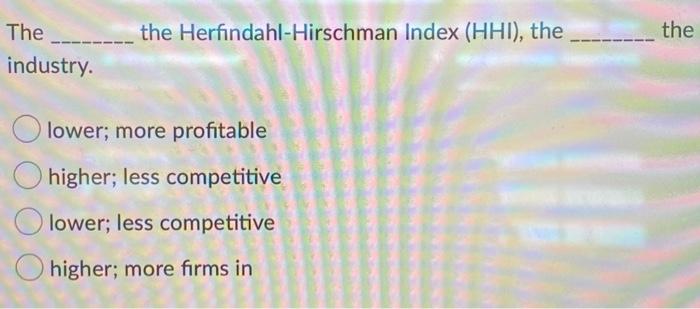 Solved the Herfindahl-Hirschman Index (HHI), the the The | Chegg.com
