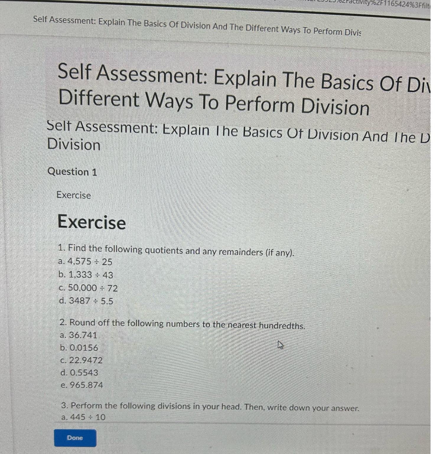 Solved Self Assessment: Explain The Basics Of Division And | Chegg.com