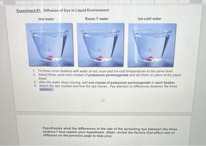 Solved Experiment #1: Diffusion of Dye in Liquid Environment | Chegg.com