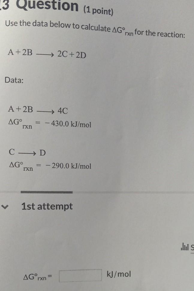 Solved Use the data below to calculate ΔGrxn∘ for the | Chegg.com