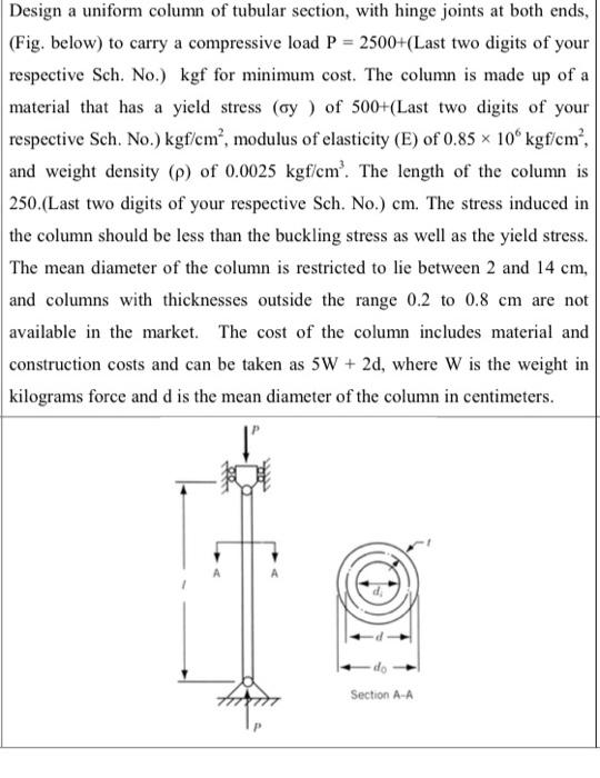Solved Design a uniform column of tubular section, with | Chegg.com