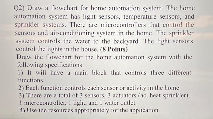 Solved Q2) Draw a flowchart for home automation system. The | Chegg.com