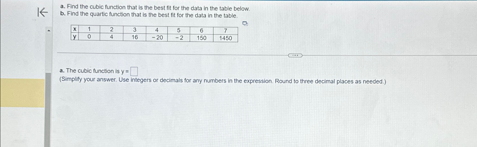 a. ﻿Find the cubic function that is the best fit for | Chegg.com