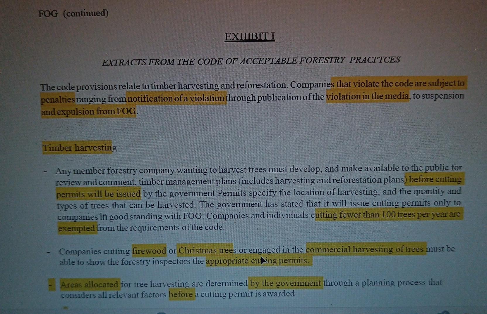 Solved FOG (continued)EXHIBIT IEXTRACTS FROM THE CODE OF | Chegg.com