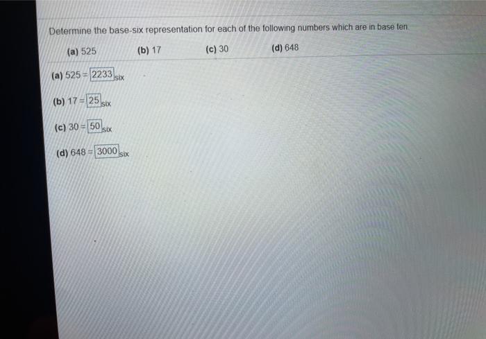 Solved Determine the base-six representation for each of the | Chegg.com