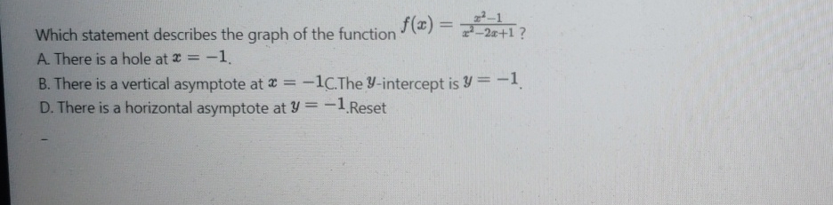 Solved Which statement describes the graph of the function | Chegg.com