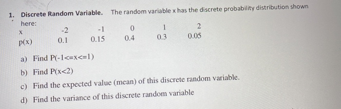 Solved 1. Discrete Random Variable. The random variable x | Chegg.com