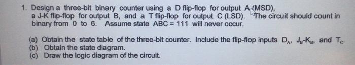 Solved 1. Design a three-bit binary counter using a D | Chegg.com