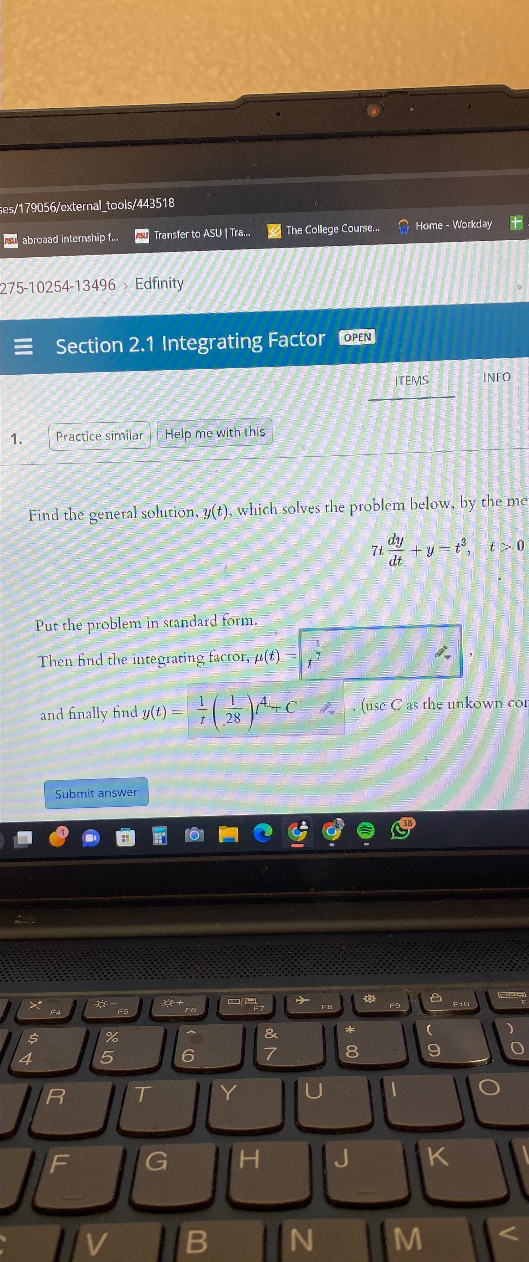 275-10254-13496 Edfinity\\nSection 2.1 Integrating | Chegg.com