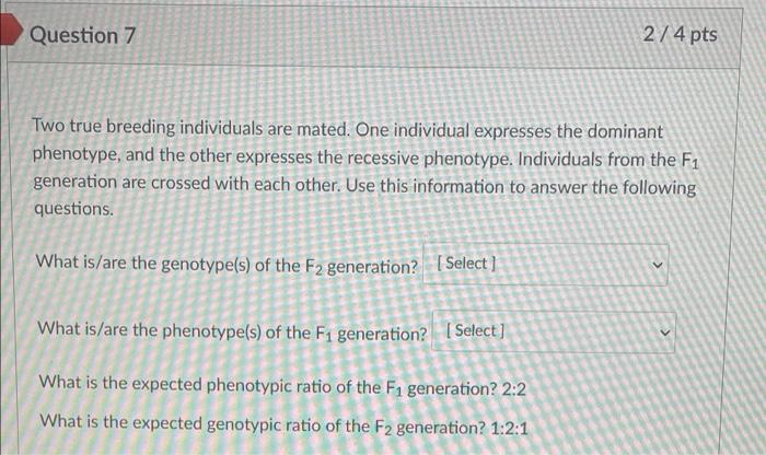 Solved 2/4 pts Question 7 Two true breeding individuals are | Chegg.com