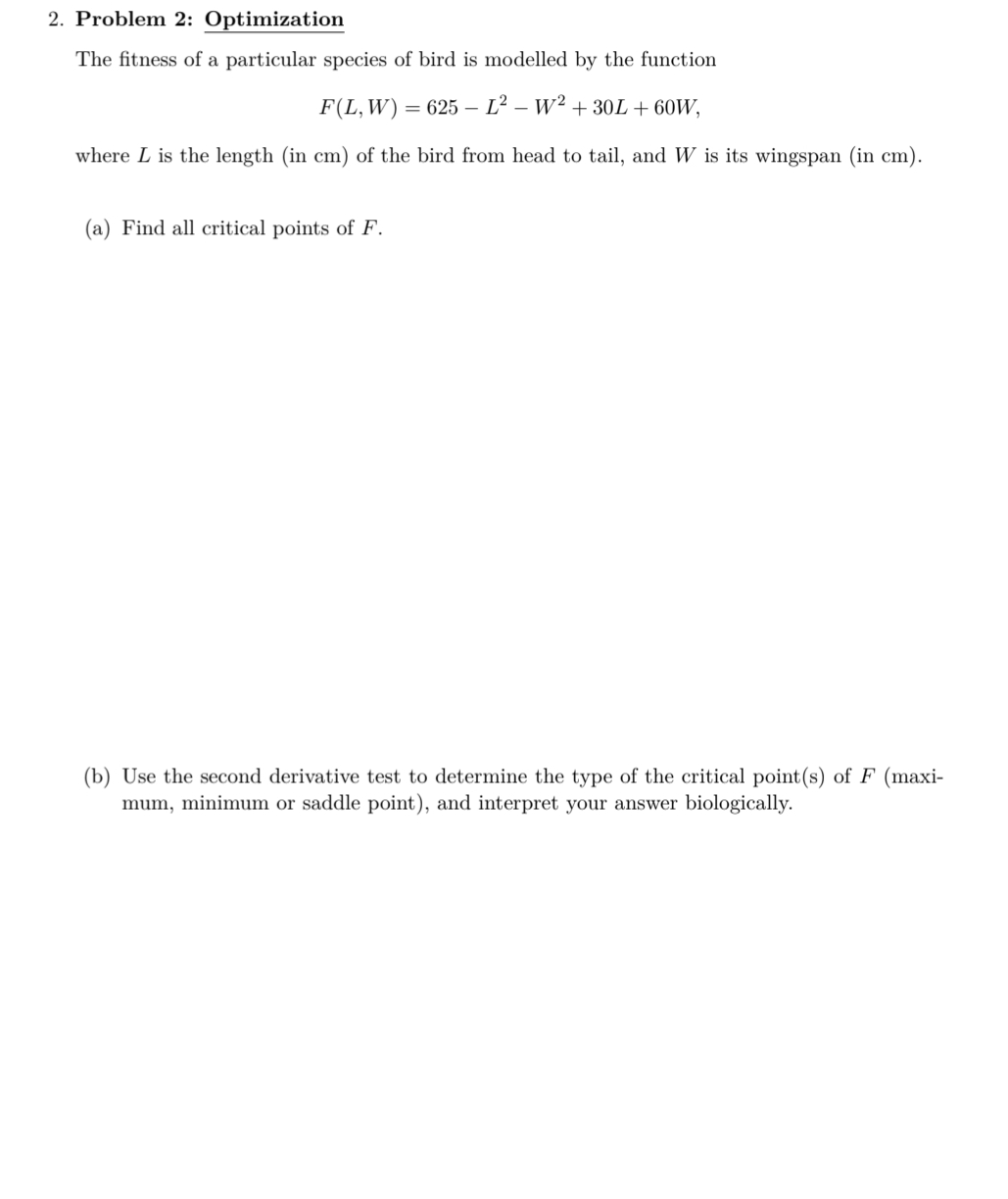 Solved Problem 2: OptimizationThe fitness of a particular | Chegg.com