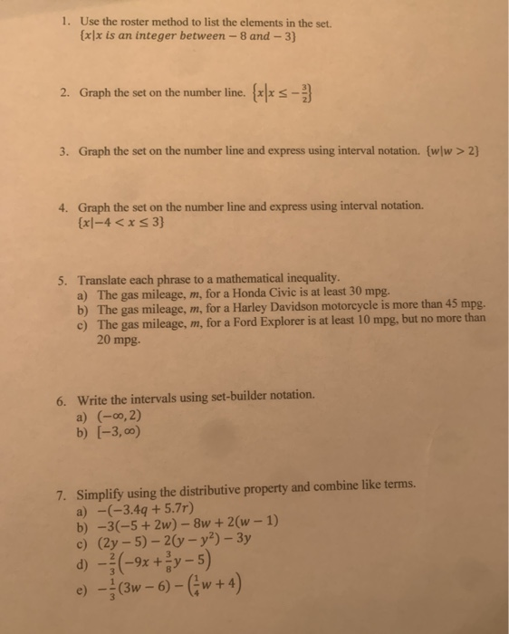 Solved 1. Use the roster method to list the elements in the | Chegg.com