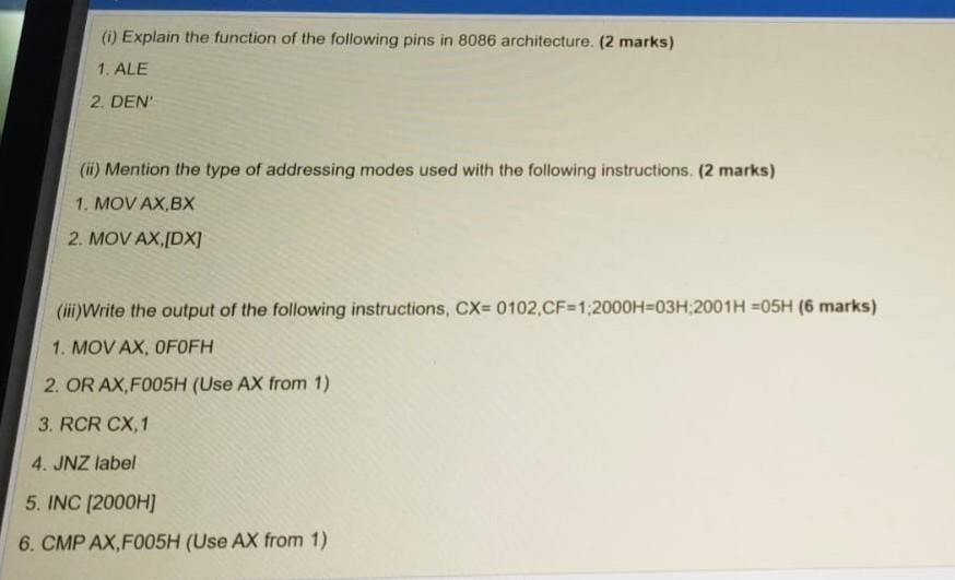 Solved (i) Explain the function of the following pins in | Chegg.com