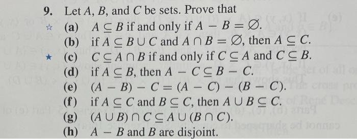 Solved 9 Let A B And C Be Sets Prove That A A⊆b If