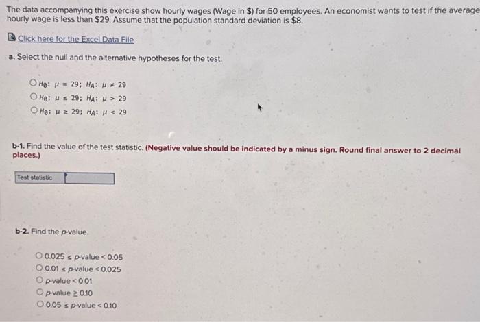 Solved The data accompanying this exercise show hourly wages | Chegg.com