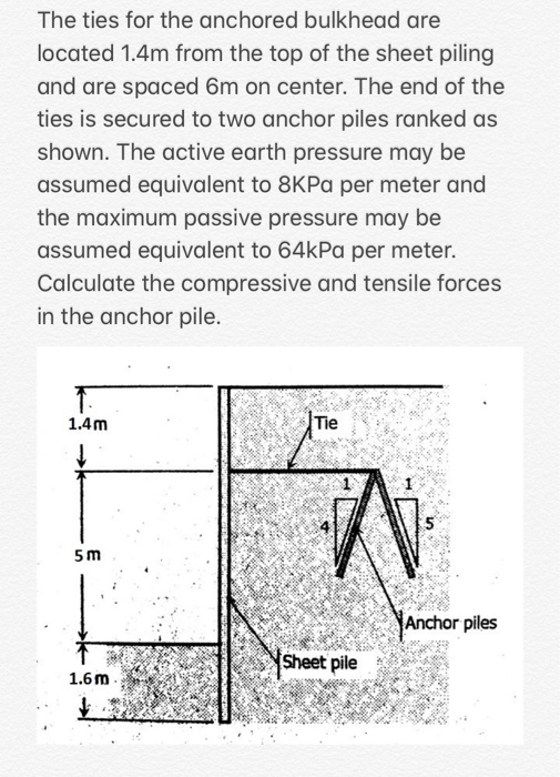 Solved The ties for the anchored bulkhead are located 1.4m | Chegg.com