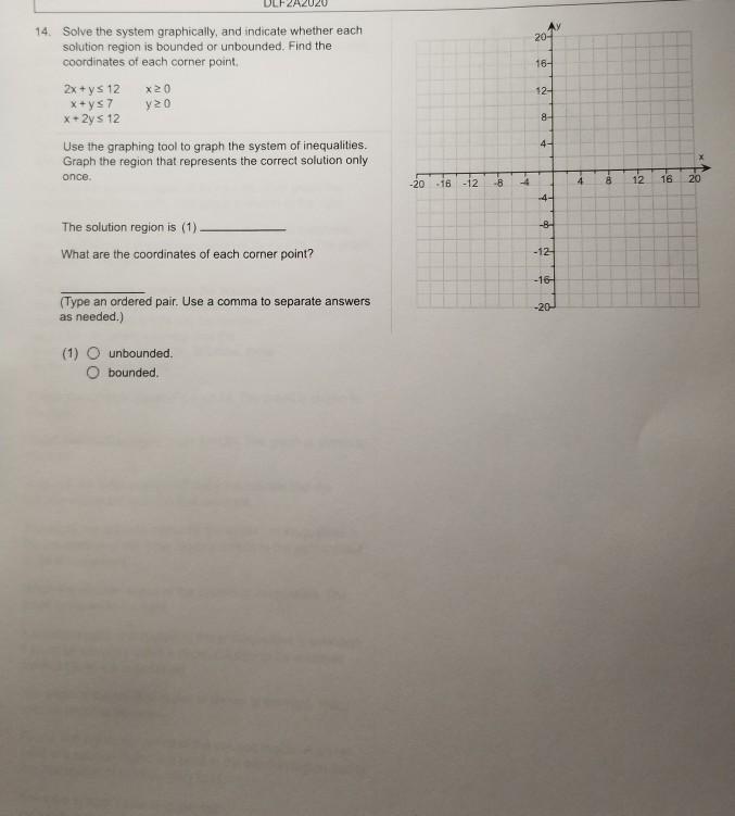 Solved 20- 16- 12 14. Solve the system graphically, and | Chegg.com
