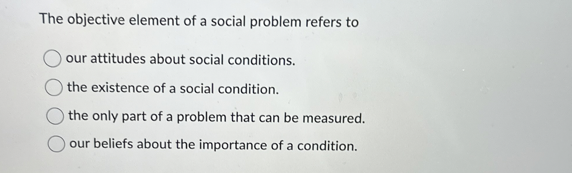 Solved The objective element of a social problem refers | Chegg.com