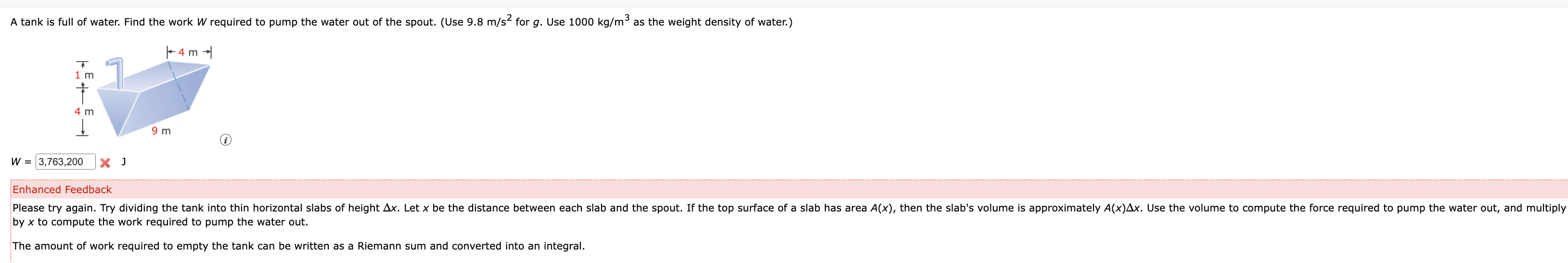 Solved A tank is full of water. Find the work W ﻿required to | Chegg.com